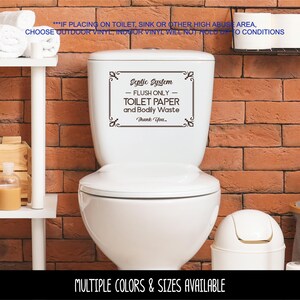 Septic System Flush Only Toilet Paper Decal, TP Only, Waste Only ...