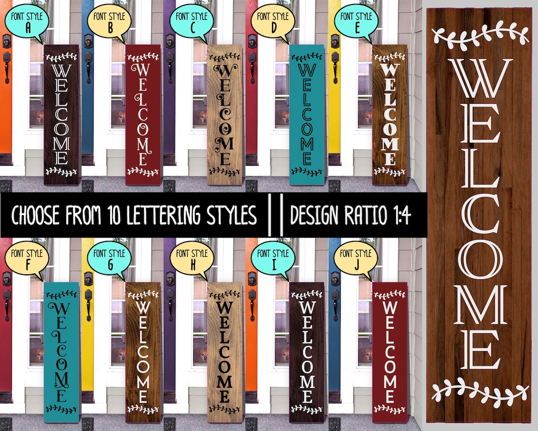 Wavy Leaves Vertical Welcome Vinyl Decal - Wavy Leaves Vertical Outline ...