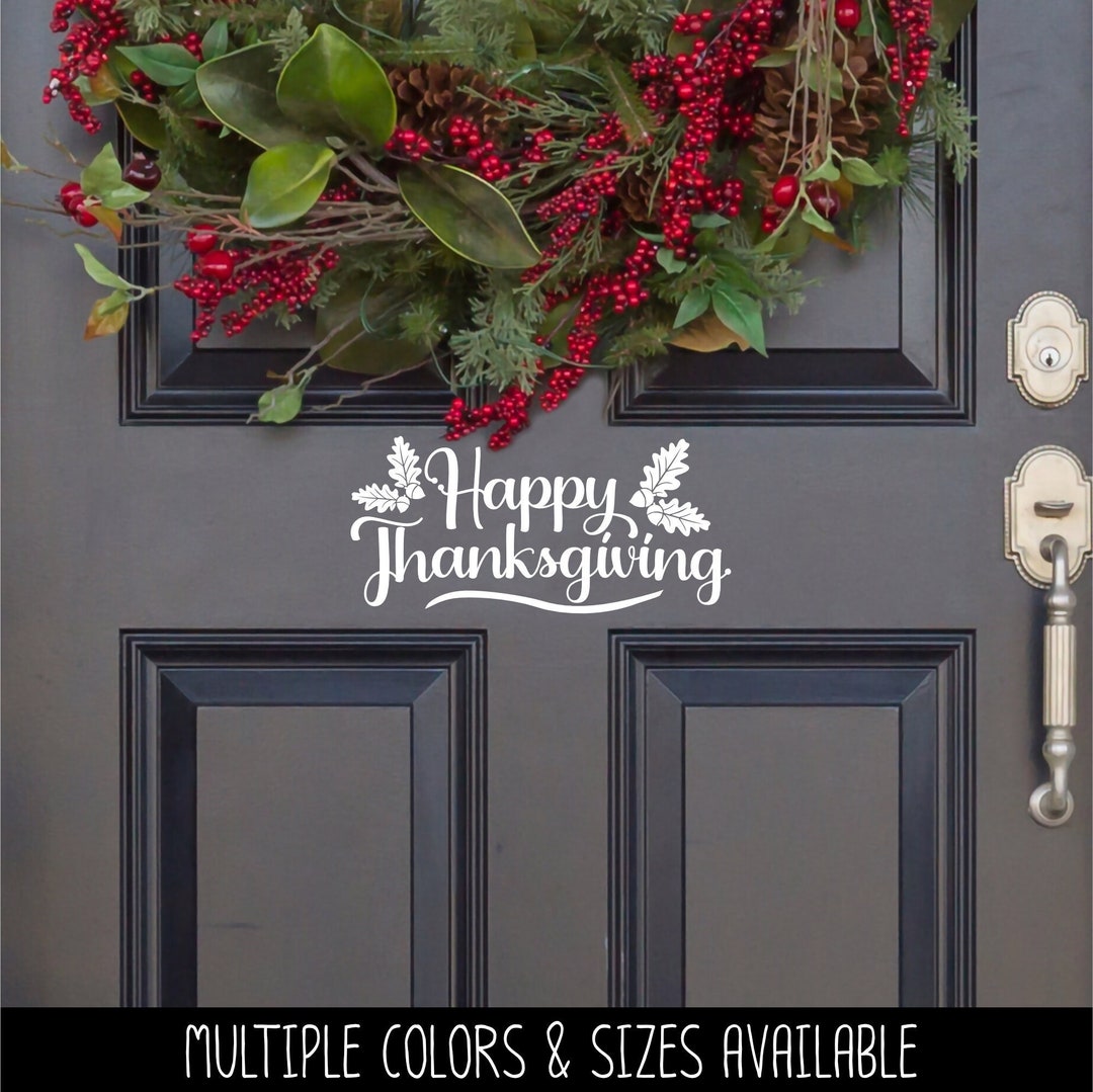 Happy Thanksgiving With Acorns & White Oak Leaves Decal - Happy ...