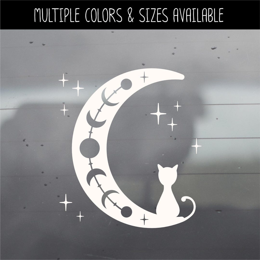 Moon Phases Cat Decal, Cat Moon Phases Sticker, Moon Decal, Moon ...