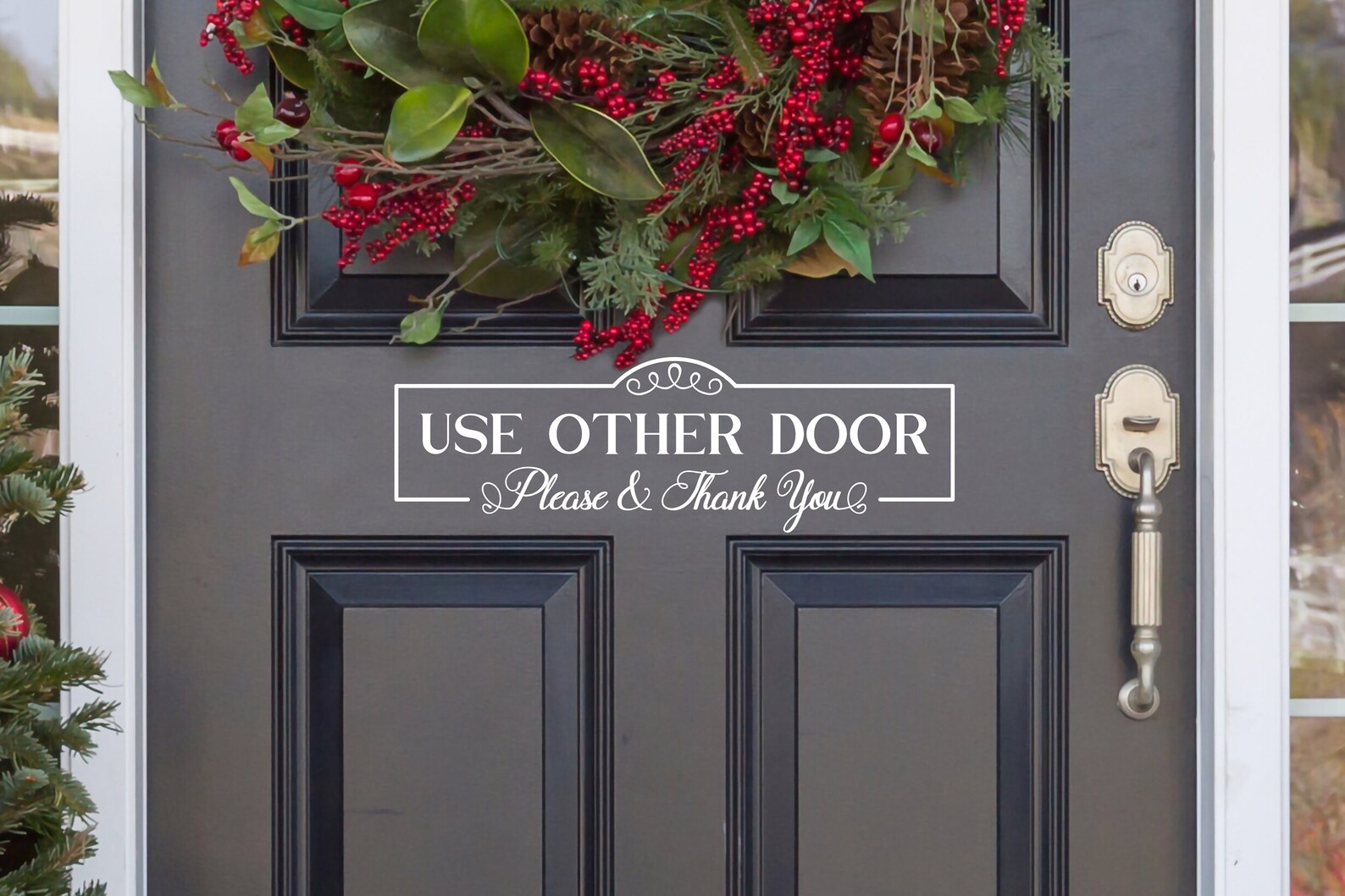 Antique Script Use Other Door Please & Thank You Vinyl Decal -use Other ...