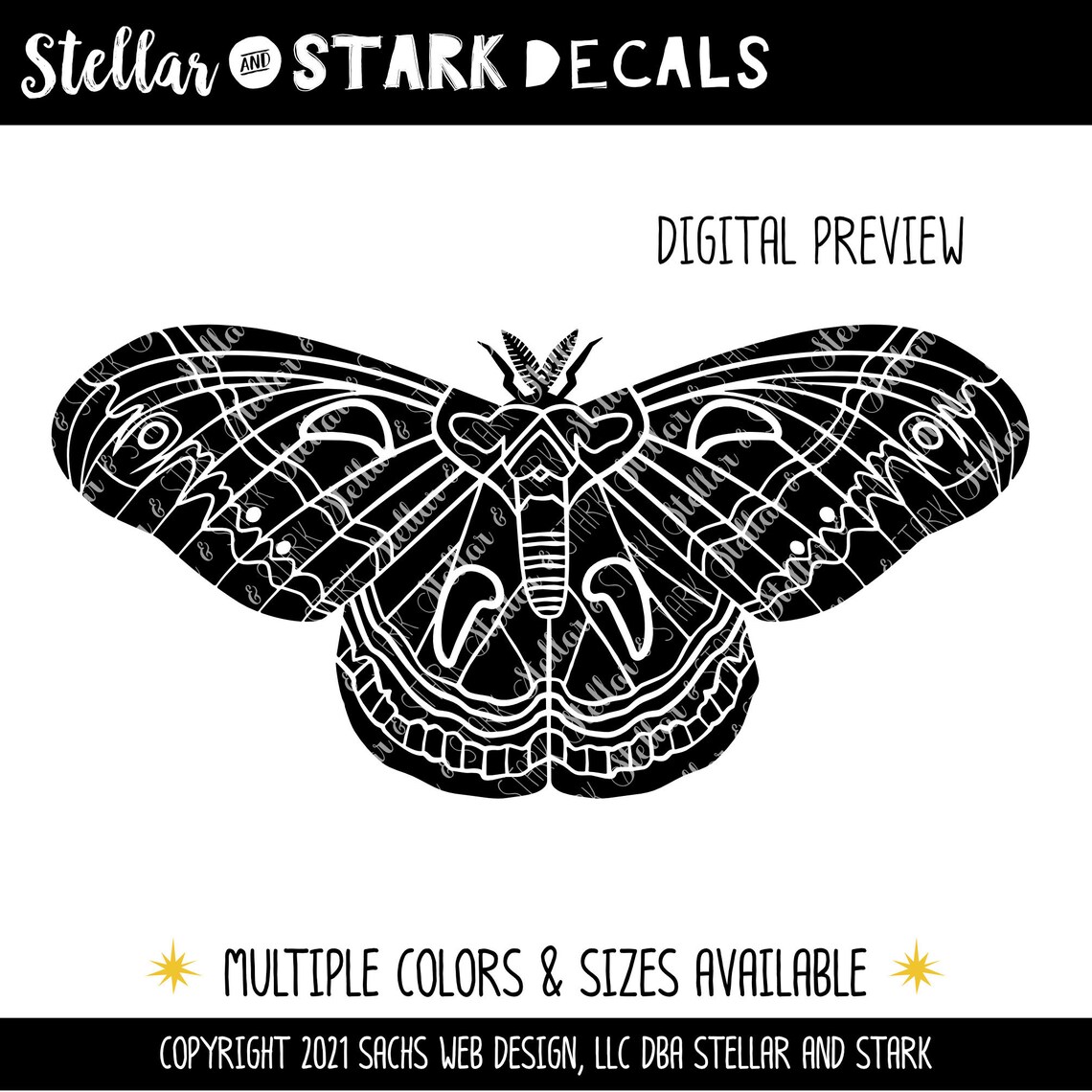 Ornate Moth Vinyl Decal Moth Decal Moth Car Decal Moth | Etsy