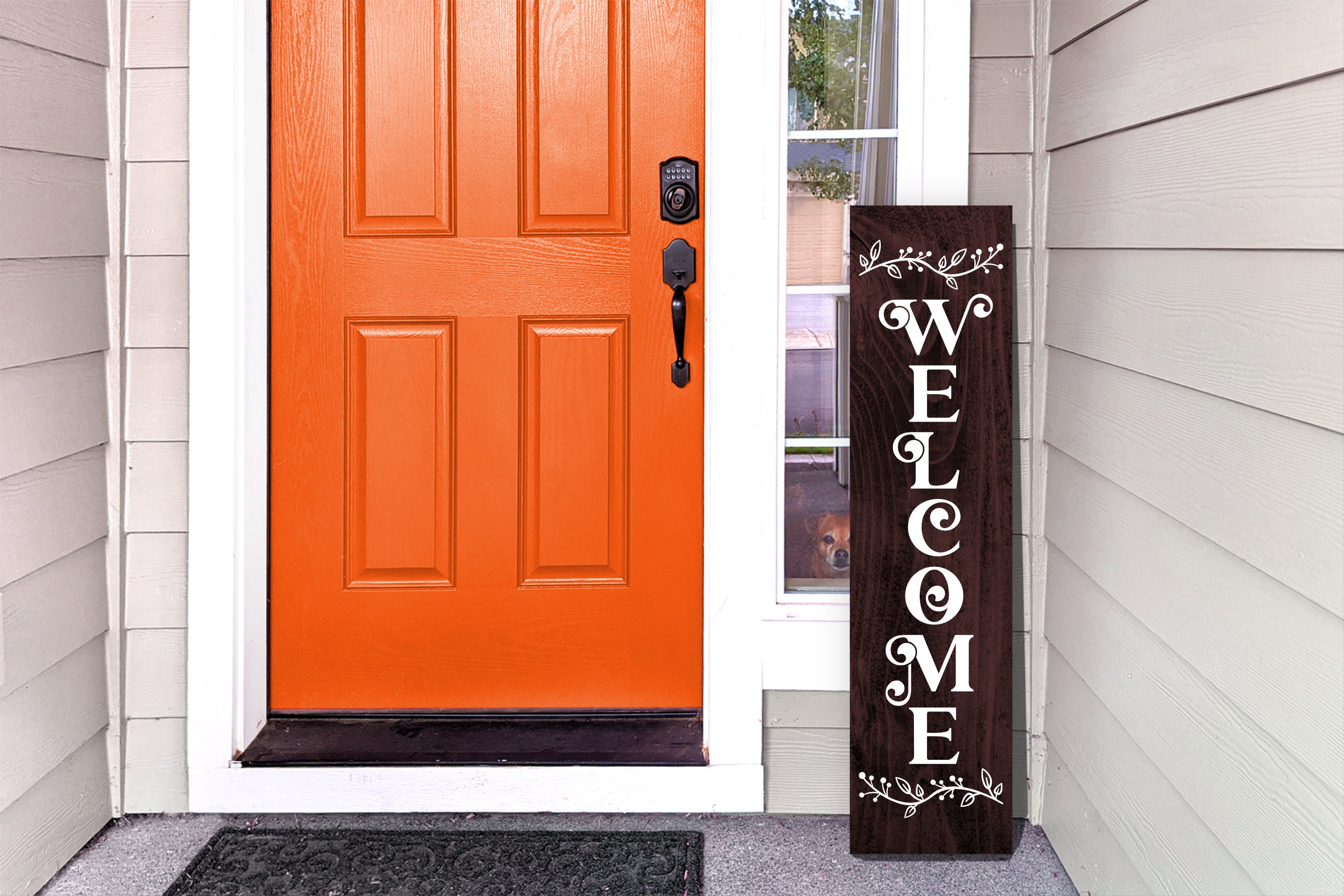 Vertical Welcome Leaves Berries Vinyl Decal - Vertical Welcome Vinyl ...