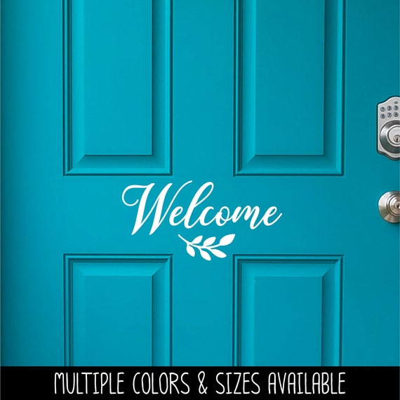 Welcome With Leaves Scroll Vinyl Decal Welcome Leaves Vinyl - Etsy