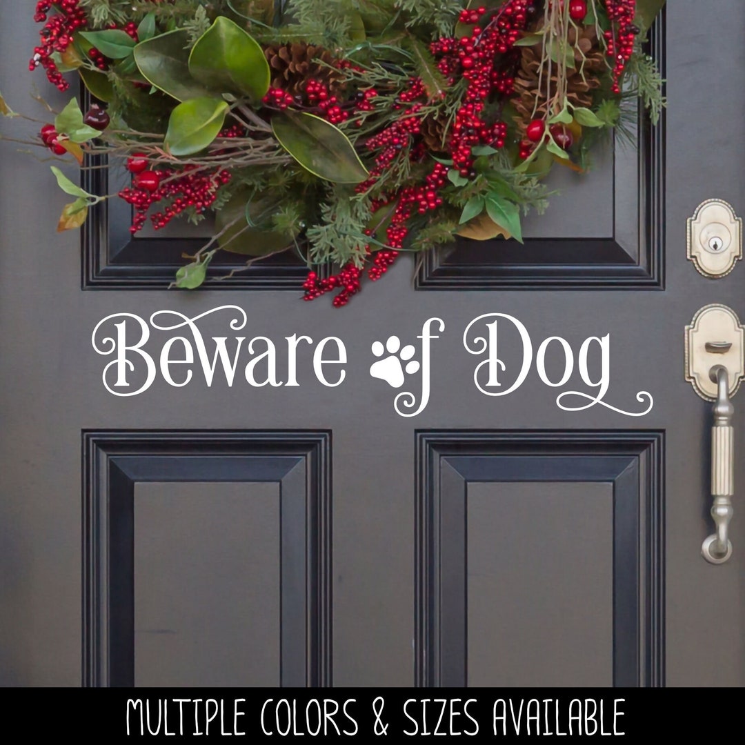 Ornamental Beware of Dog Front Door Vinyl Decal - Beware of Dog Sign ...