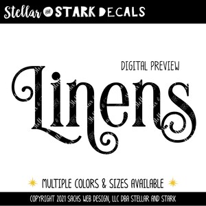 Linens Decal Linens Sticker Linens Closet Door Label Linens Closet Door ...