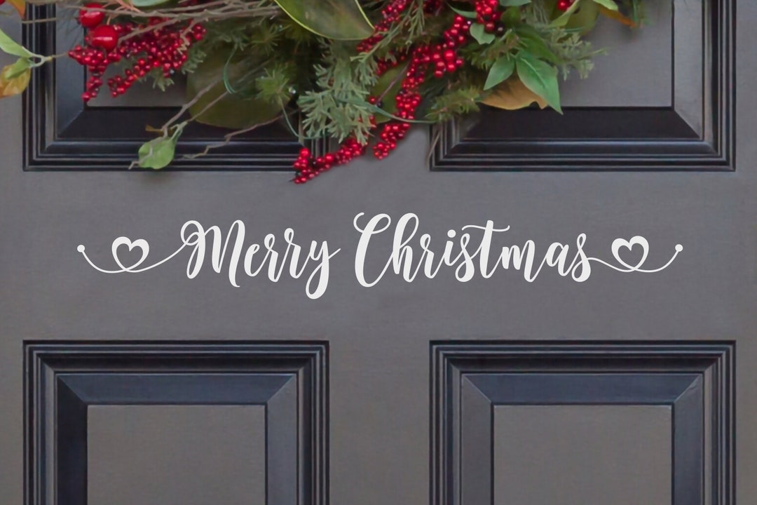 Cursive Merry Christmas Hearts Vinyl Decal - Cursive Merry Christmas ...