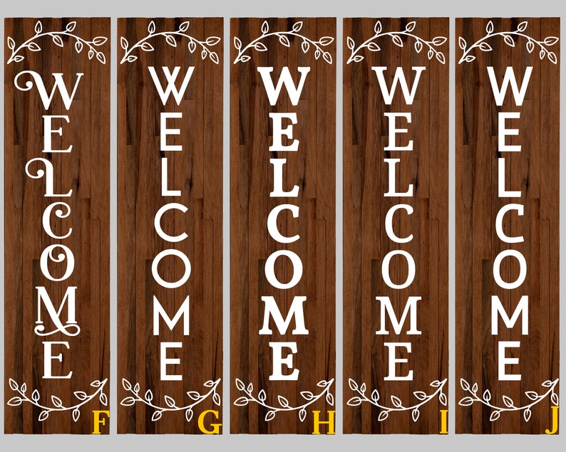 Floral Leaves Outline Vertical Welcome Vinyl Decal Leaves | Etsy