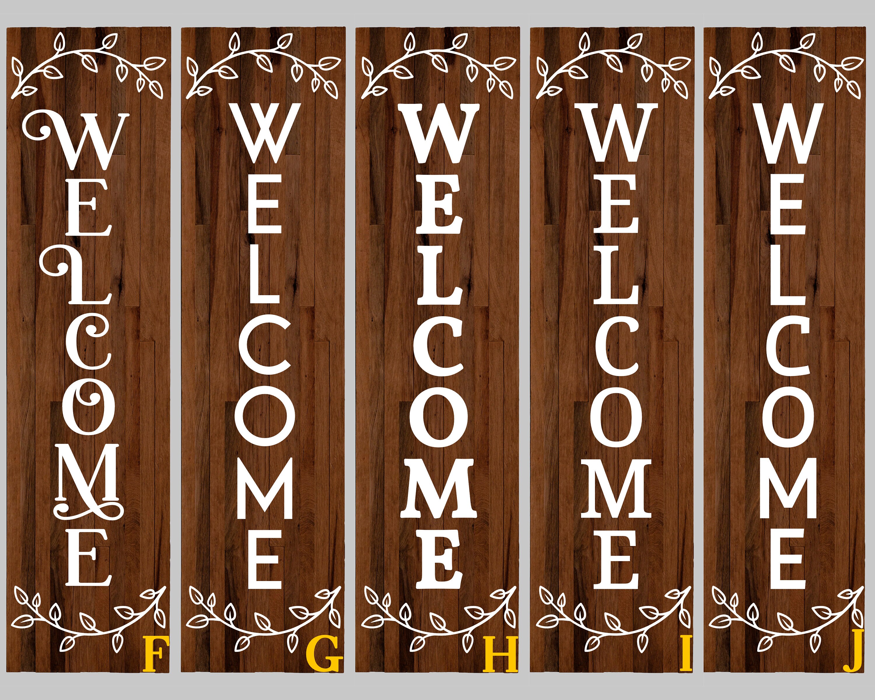 Floral Leaves Outline Vertical Welcome Vinyl Decal Leaves | Etsy