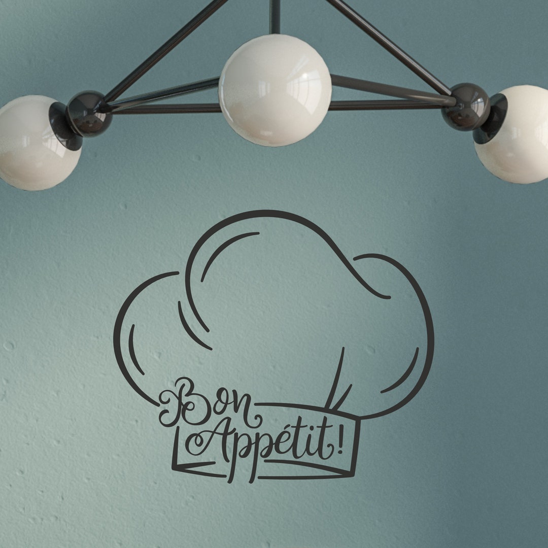 Cursive Bon Appetit Chef Hat Decal - Bon Appetit Sticker - Kitchen ...