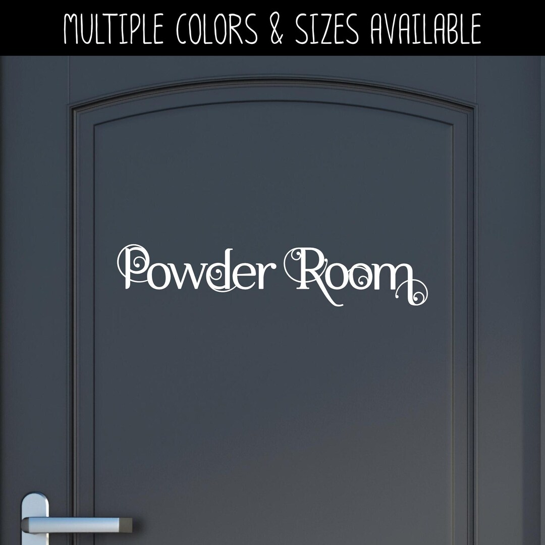 Scrolling Powder Room Vinyl Decal - Powder Room Sticker - Bathroom Door ...