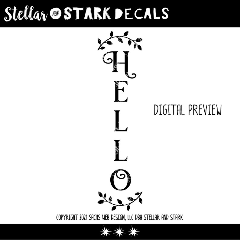 Vertical Hello Curved Leaves Vinyl Decal - Vertical Hello Vinyl Sticker ...