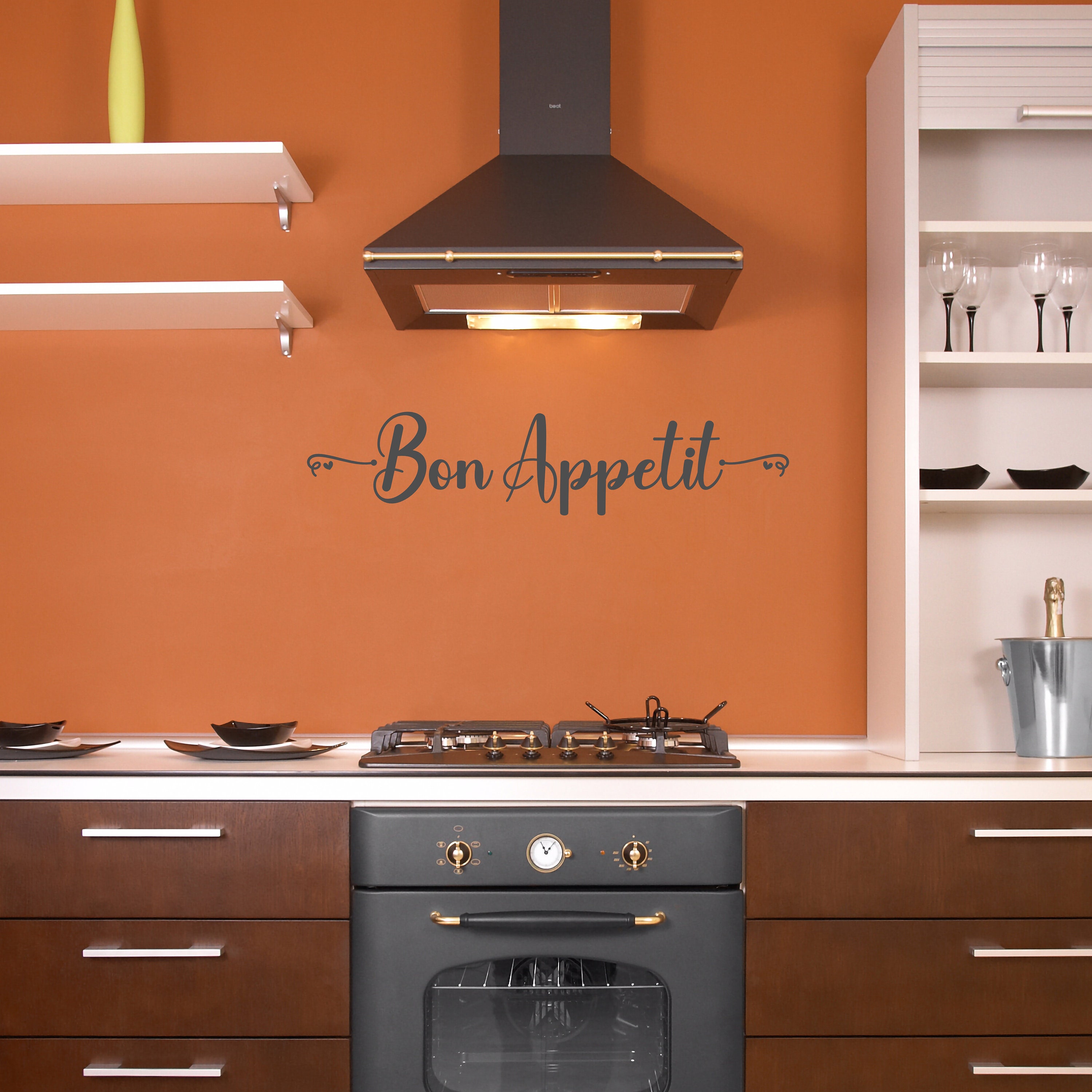 Bon Appetit Cursive Hearts Decal - Bon Appetit Sticker - Kitchen Decal ...