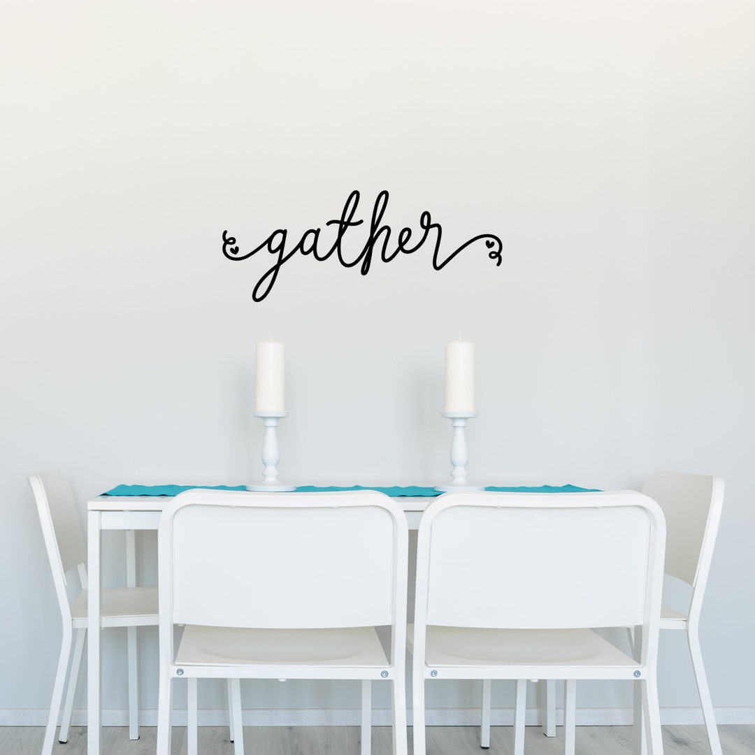 Cursive Gather With Hearts Vinyl Decal - Gather Sticker - Kitchen Decal ...