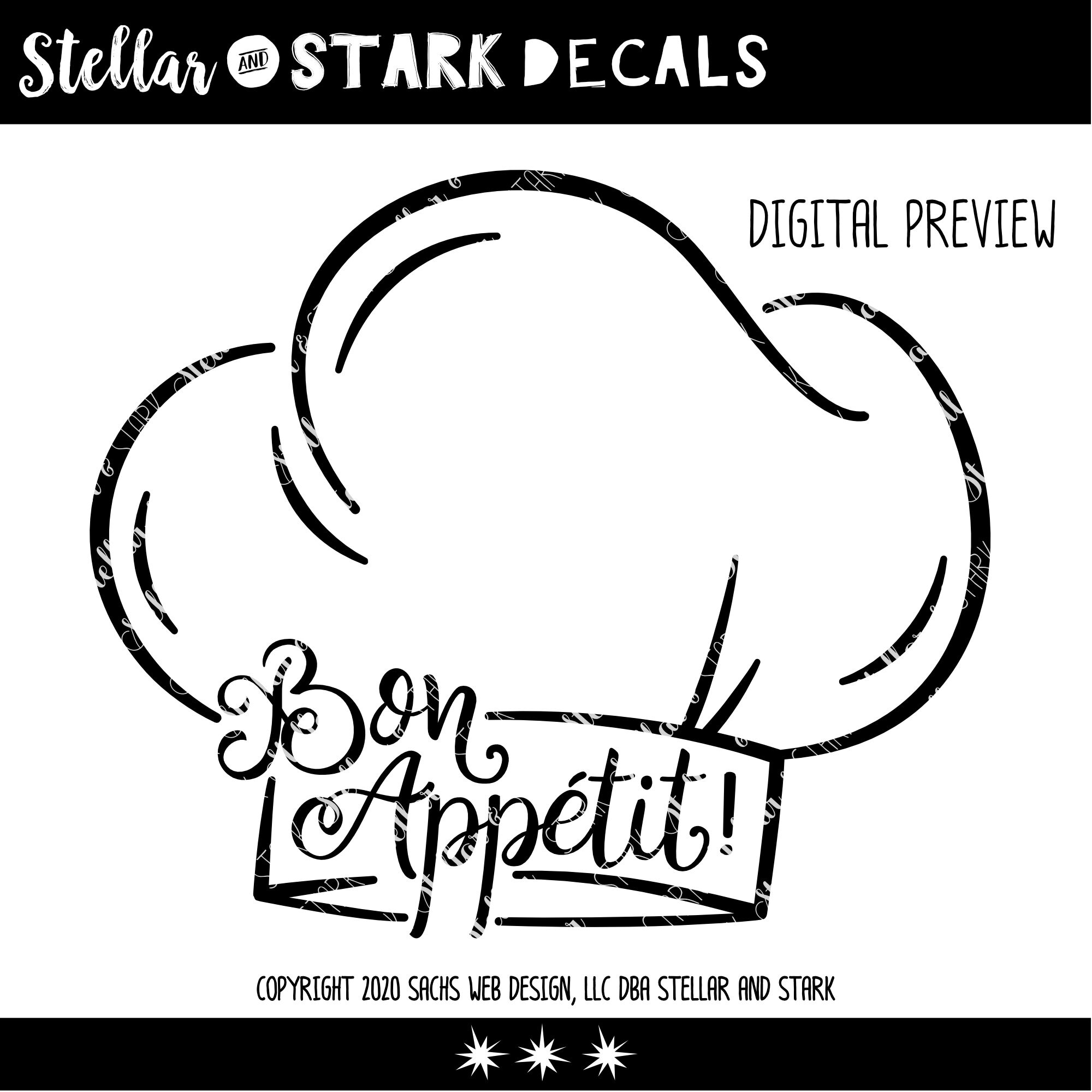 Cursive Bon Appetit Chef Hat Decal - Bon Appetit Sticker - Kitchen ...