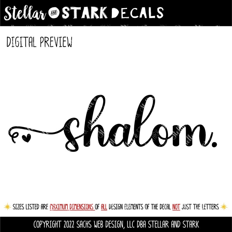 Shalom With Heart Decal - Shalom W/heart Vinyl Sticker - Shalom Door ...