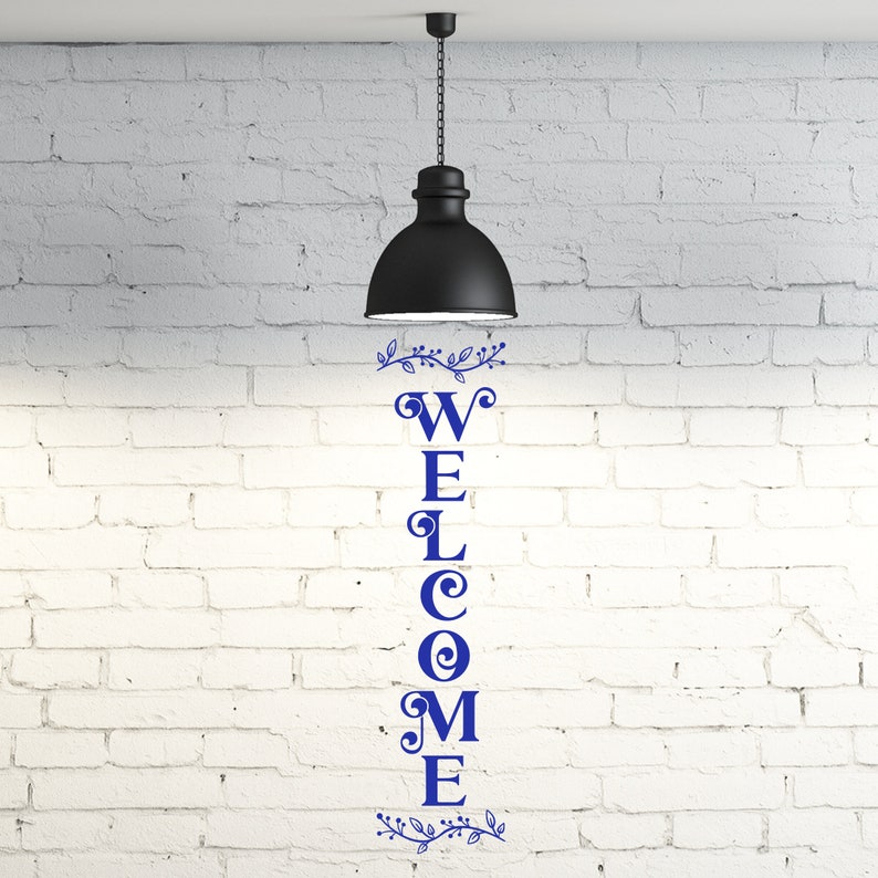 Vertical Welcome Leaves Berries Vinyl Decal - Vertical Welcome Vinyl ...