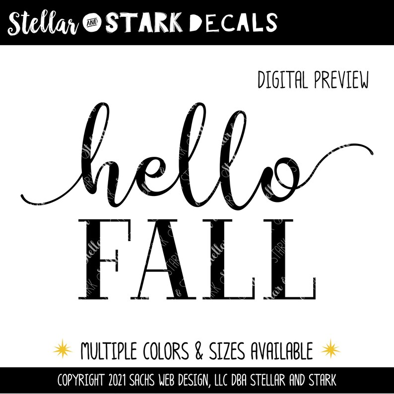 Hello Fall Cursive W/tails Vinyl Decal - Hello Fall Vinyl Sticker ...