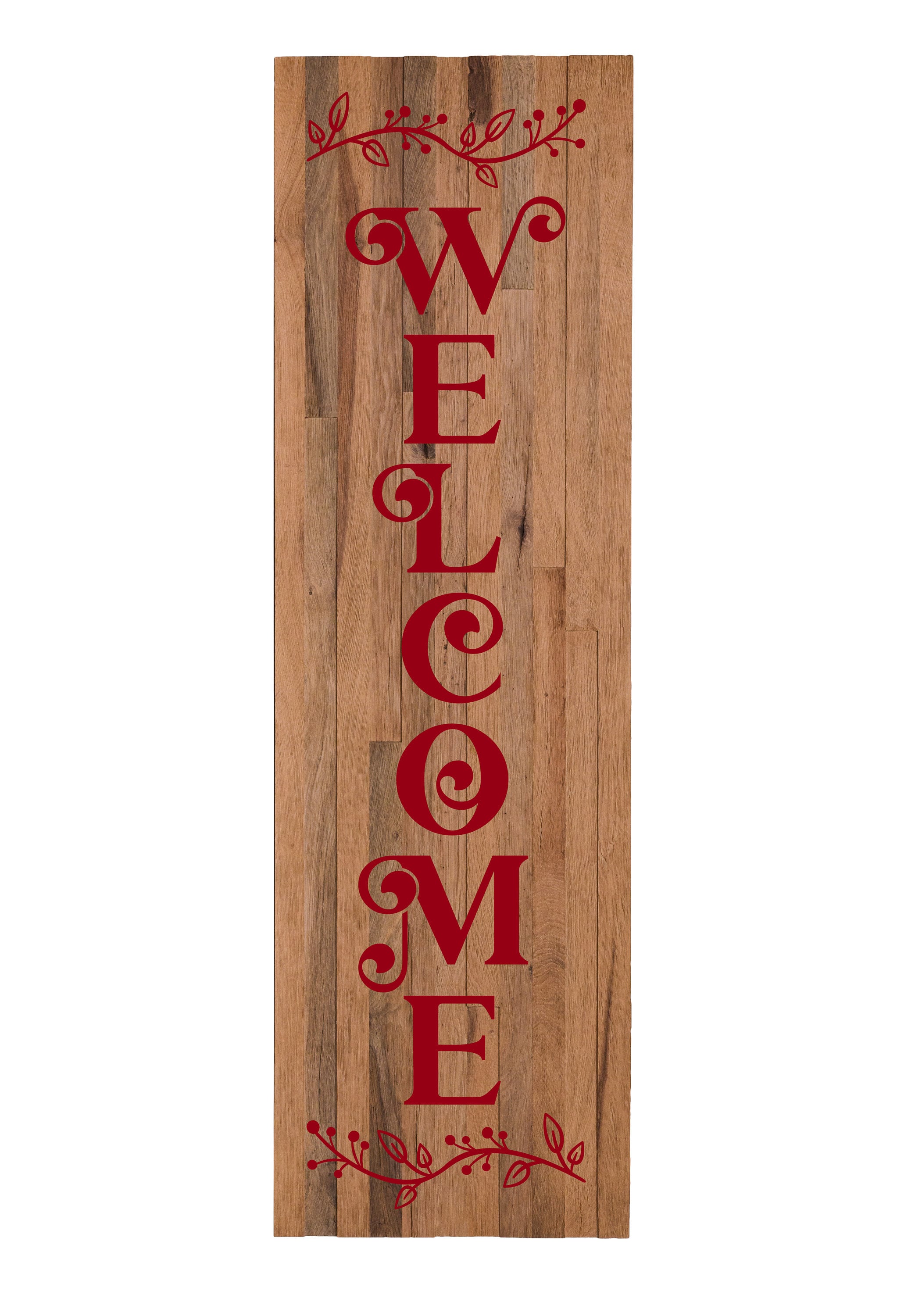 Vertical Welcome Leaves Berries Vinyl Decal - Vertical Welcome Vinyl ...