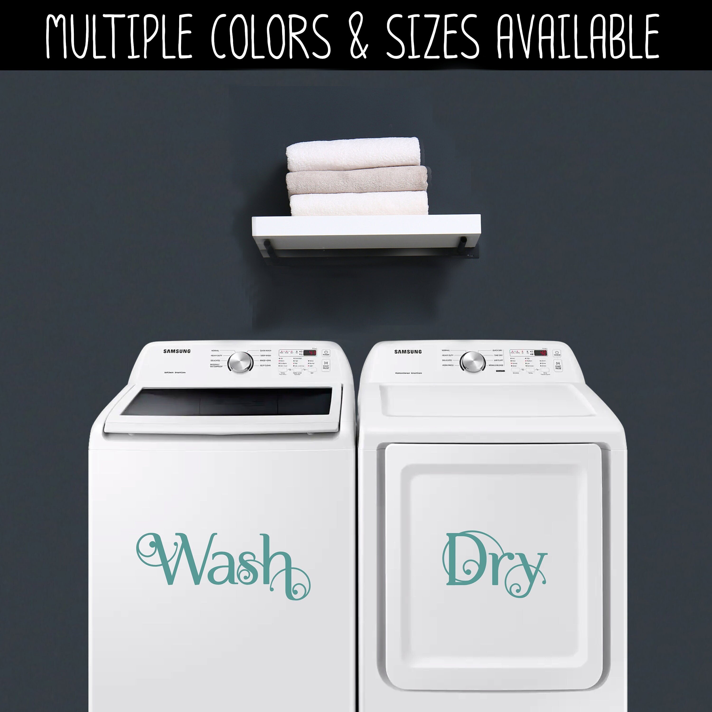 Scrolling Wash and Dry Vinyl Decal Set - Wash Dry Sticker - Washer and ...