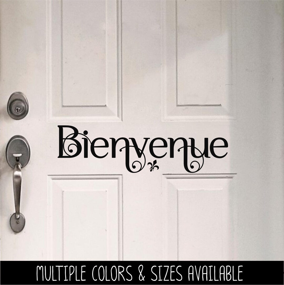 Scrolling Bienvenue Welcome Vinyl Decal - French Welcome Sticker - French Welcome Door Decal ...