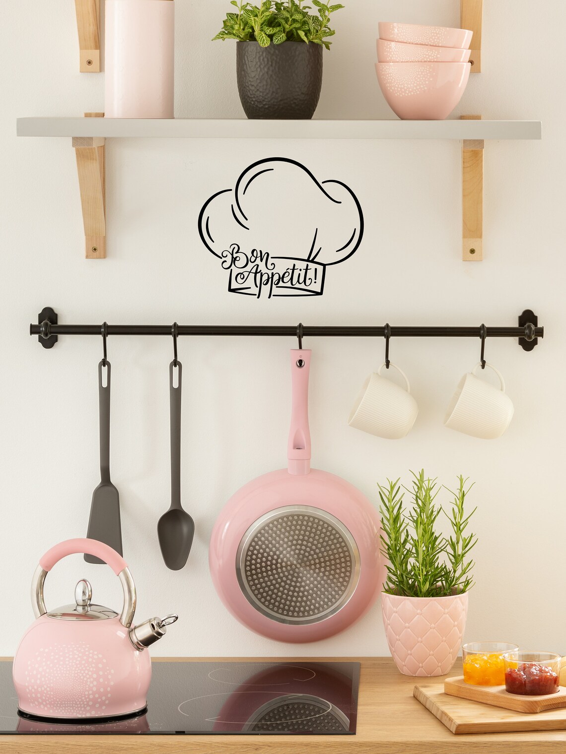 Cursive Bon Appetit Chef Hat Decal - Bon Appetit Sticker - Kitchen ...