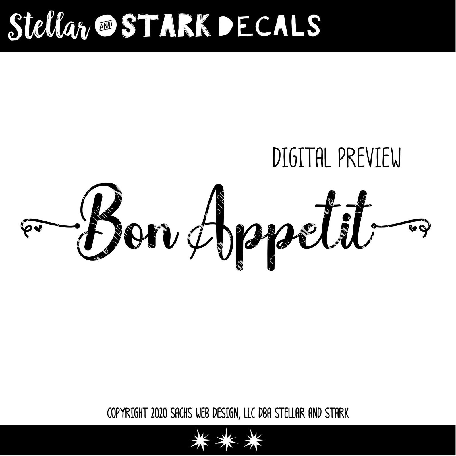 Bon Appetit Cursive Hearts Decal - Bon Appetit Sticker - Kitchen Decal ...