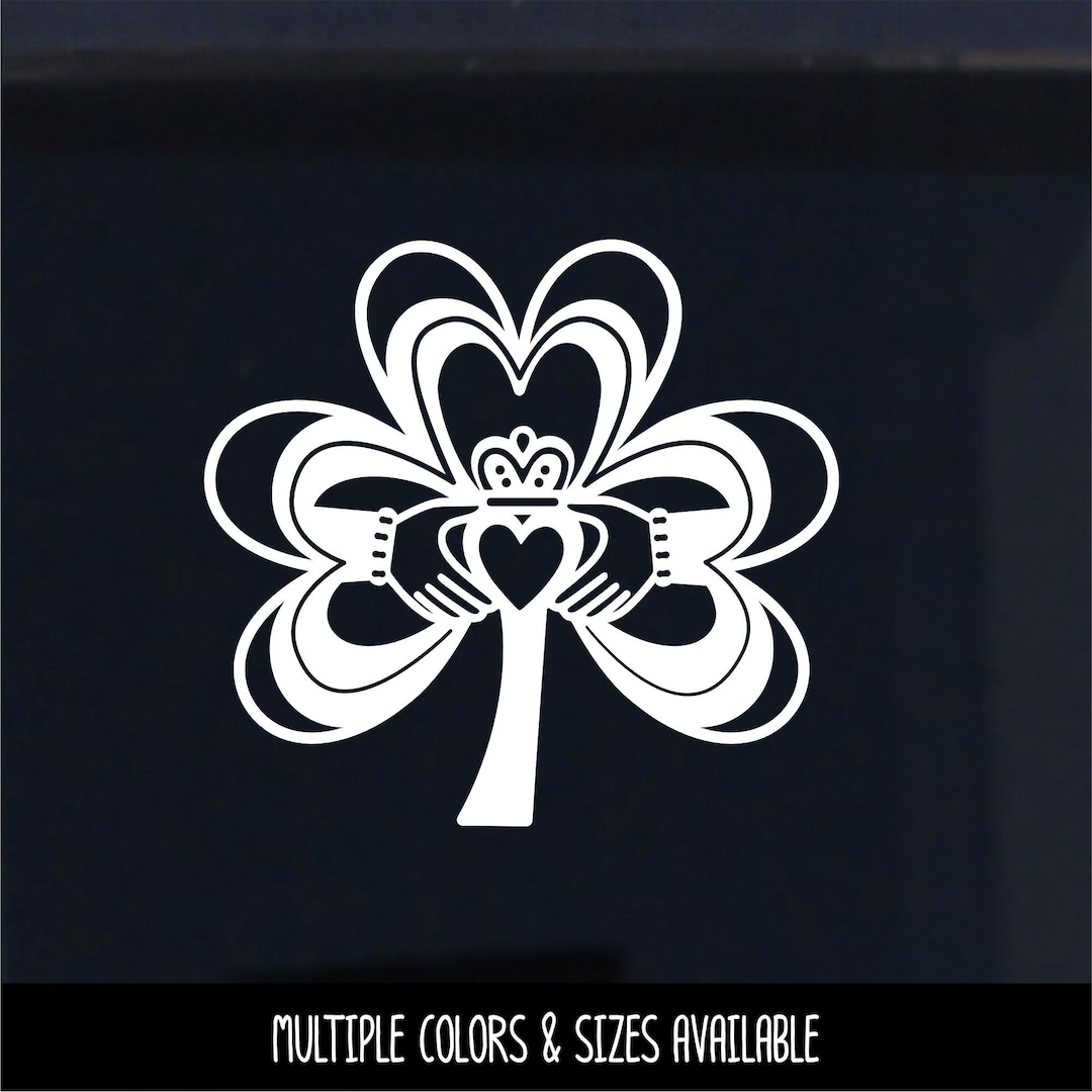 Claddagh Shamrock Vinyl Decal, Irish Sticker, Hearts Hands Crown Wall ...