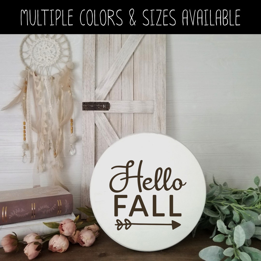 Hello Fall Cursive W/arrow Vinyl Decal Hello Fall Vinyl Sticker Hello ...