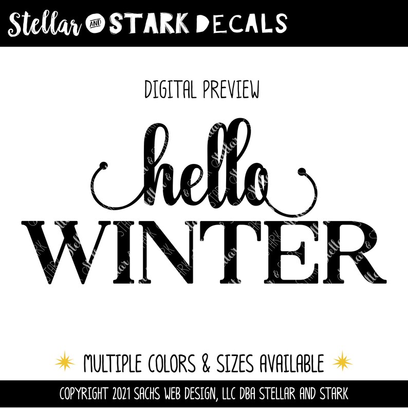 Hello Winter Cursive Stacked Vinyl Decal - Hello Winter Vinyl Sticker ...