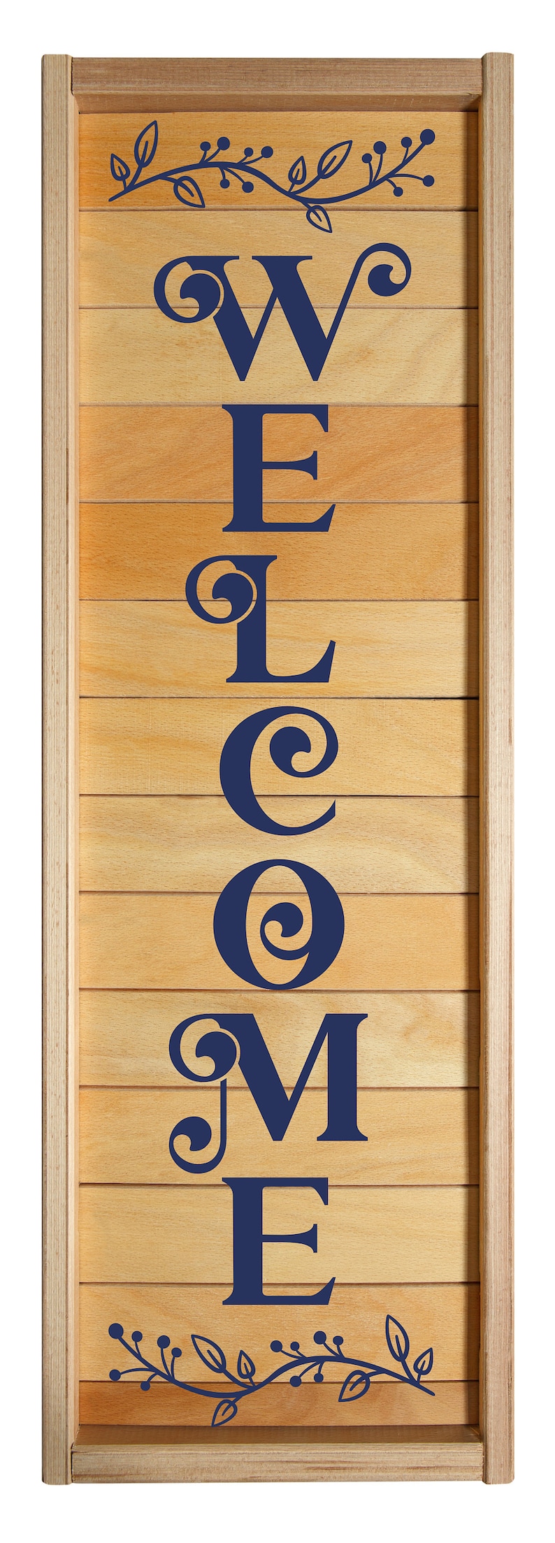 Vertical Welcome Leaves Berries Vinyl Decal - Vertical Welcome Vinyl ...