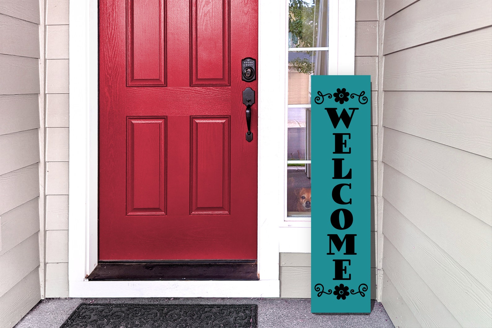 Vertical Welcome Flower Swirls Vinyl Decal - Vertical Welcome Vinyl ...