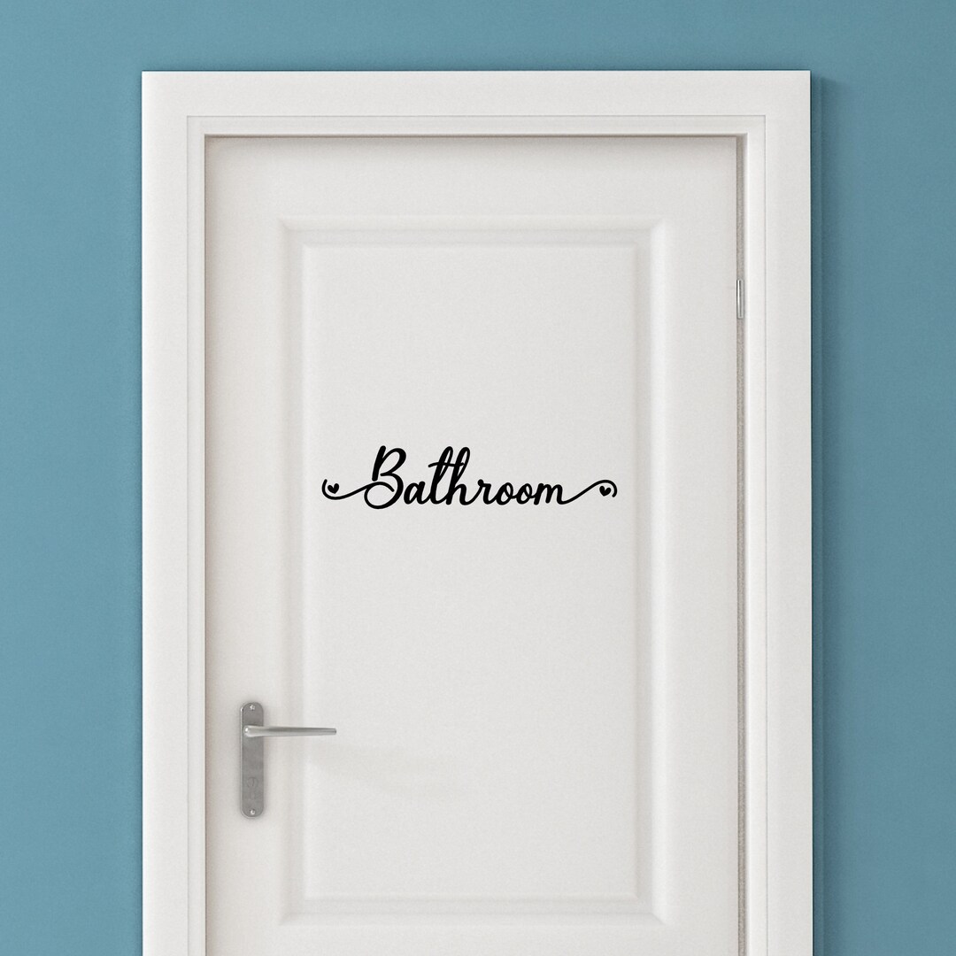 Cursive Bathroom Hearts Vinyl Decal Bathroom Sticker Bathroom Door ...