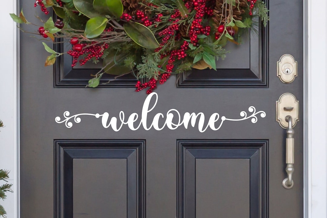 Scroll Vine Welcome Vinyl Decal - Welcome Vinyl Sticker - Welcome Door ...