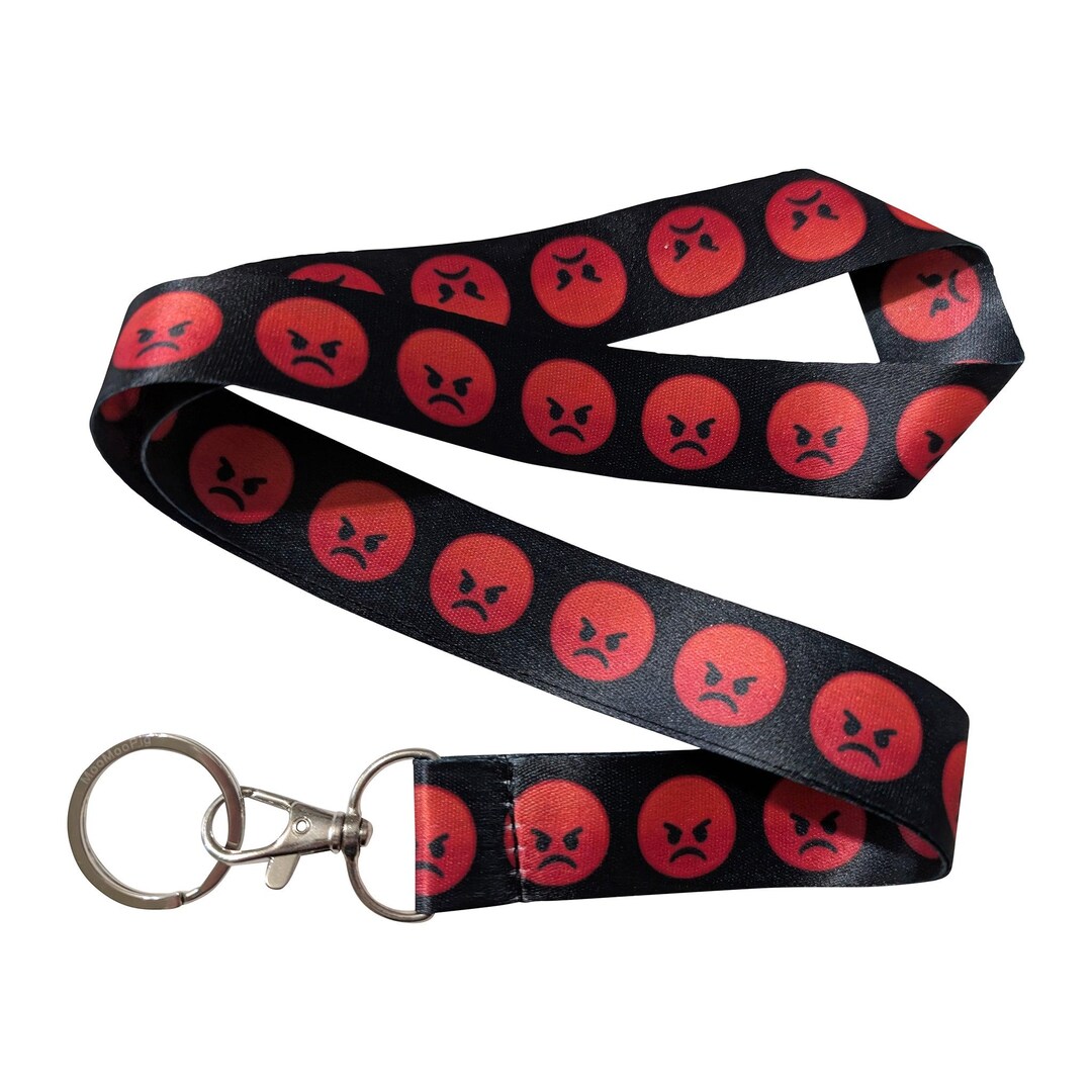 Pouting Angry Grumpy Mad Face Black Keychain Lanyard - Etsy