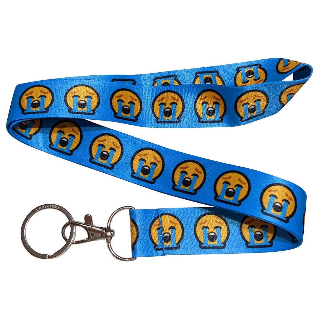 Loudly Crying Face Sad Tears Blue Keychain Lanyard - Etsy