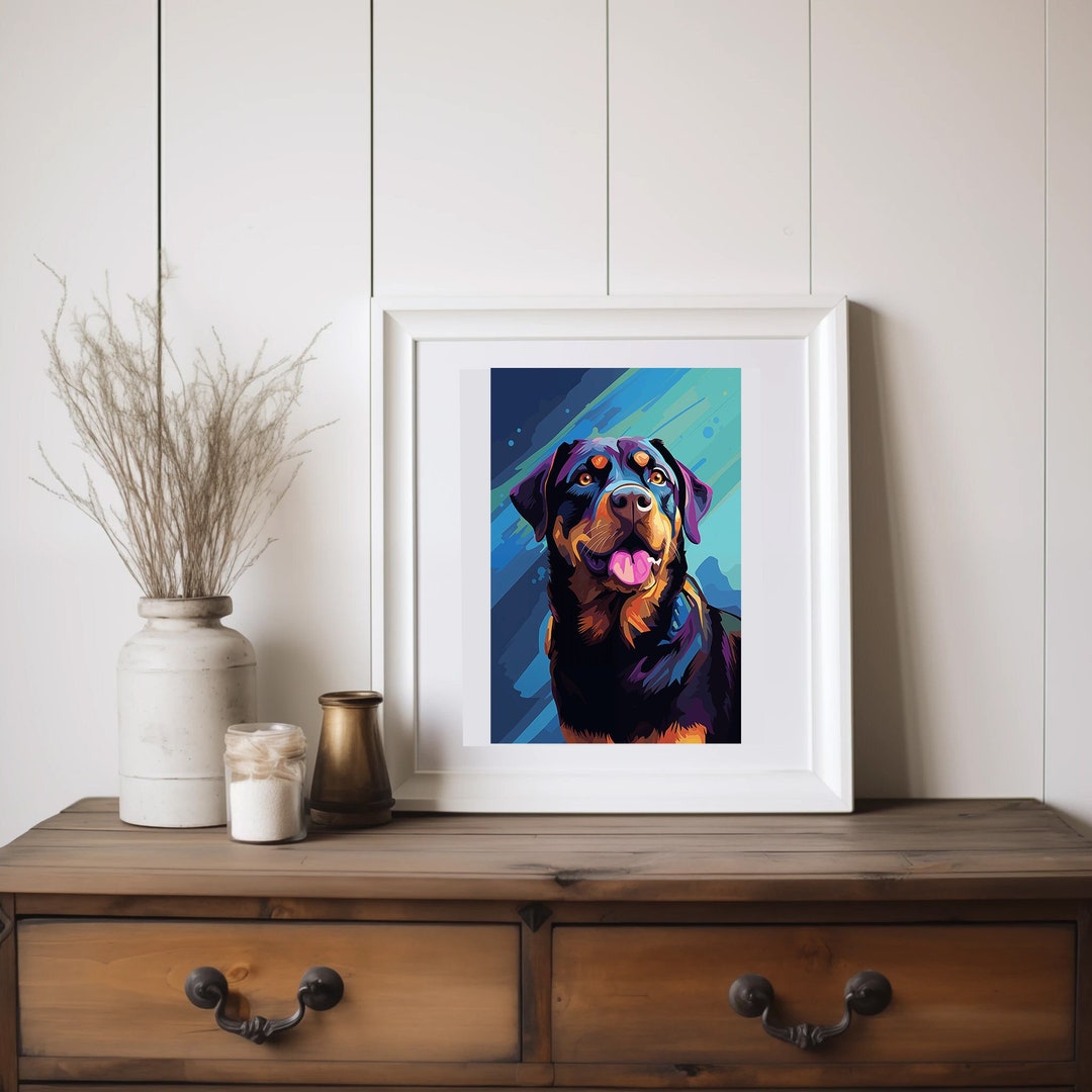Rottweiler, Rotty, Rottie Digital Download Wall Art, Risoprint Style ...