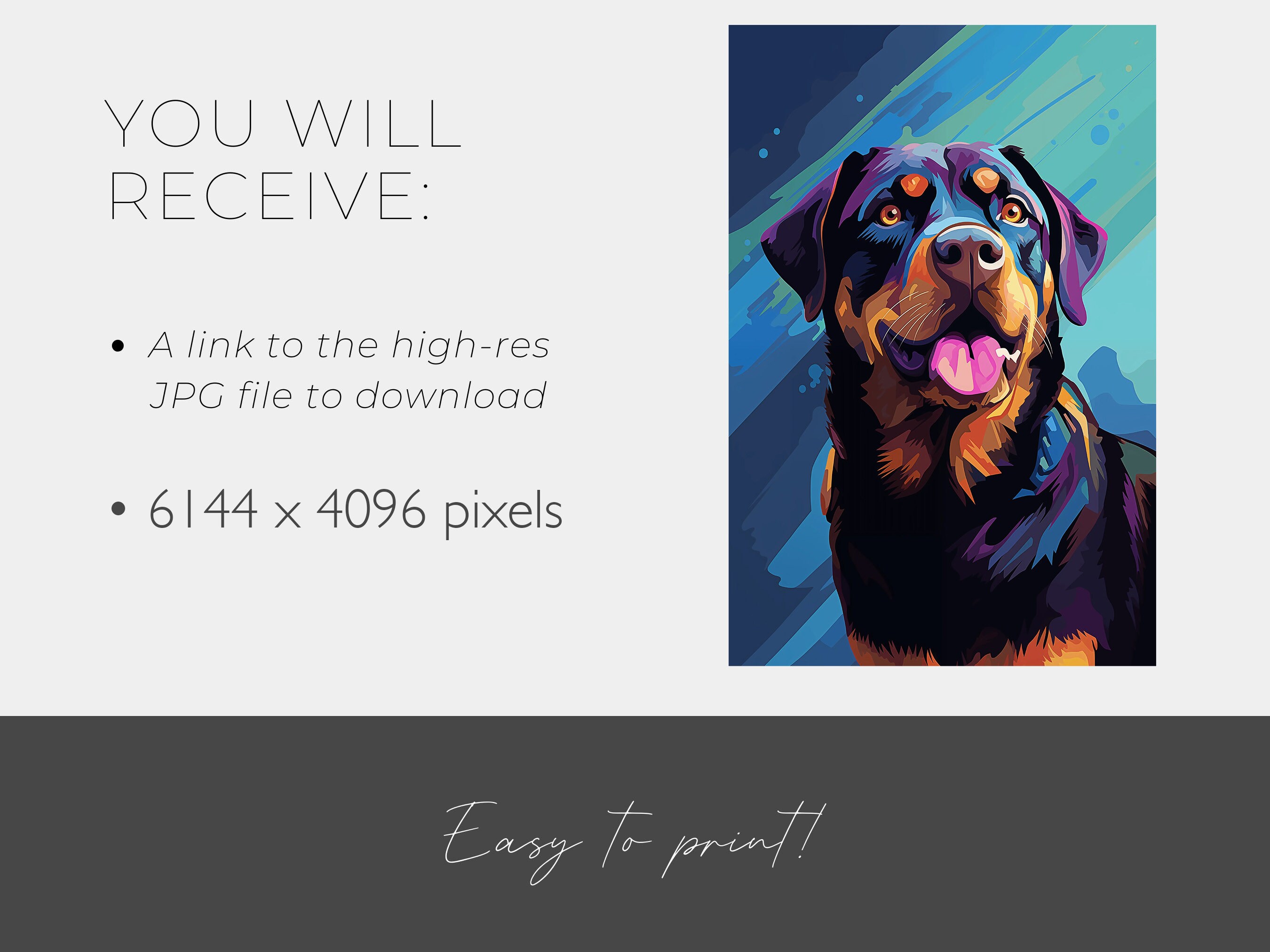 Rottweiler, Rotty, Rottie Digital Download Wall Art, Risoprint Style ...