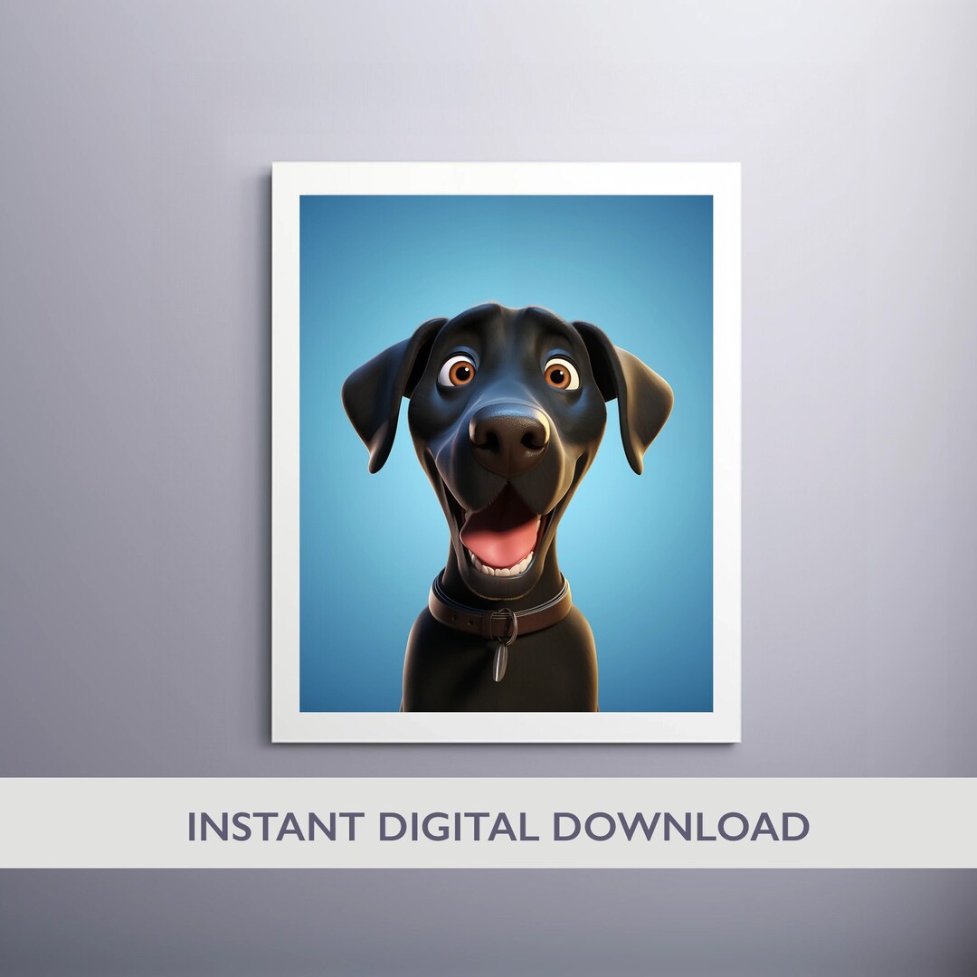 Labrador Retriever, Black Lab Digital Download Wall Art, Cartoon Style ...