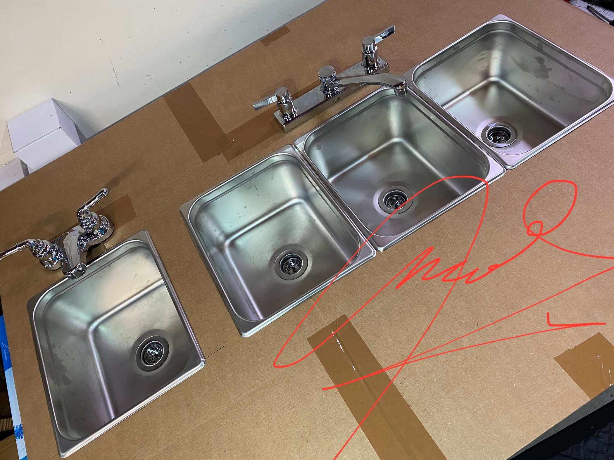 4 Large Compartment Concession Sinks, 3 Dish & 1 Hand Washing Sink ...