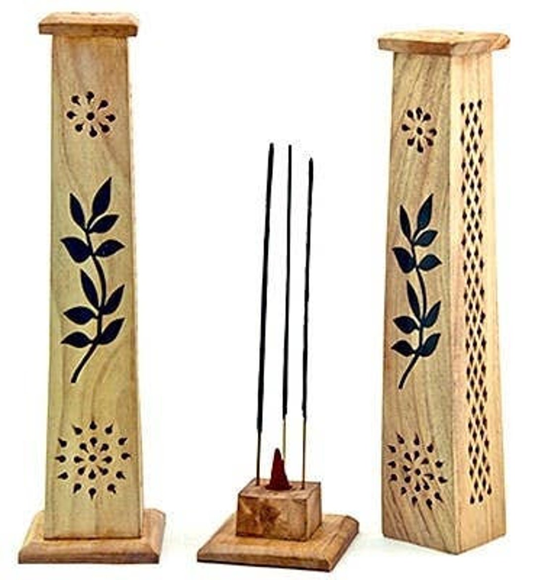 Floral Design Wooden Tower Burner for Sticks & Cone - Etsy