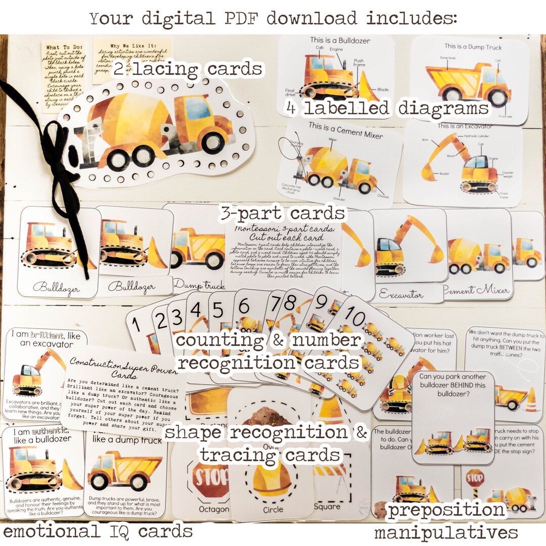Little Construction Truck Lover Learning Bundle | Montessori Materials ...
