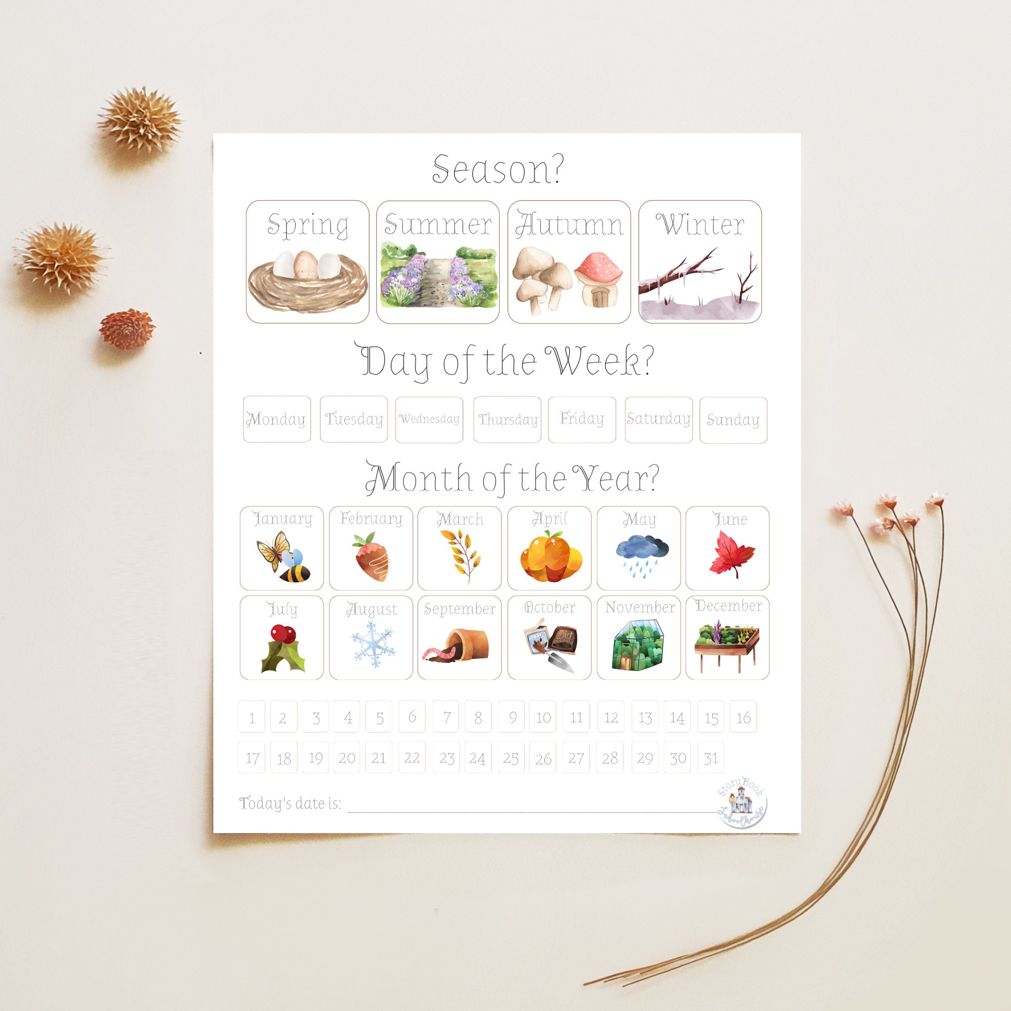 Southern Hemisphere Perpetual Calendar for Each Child to Use Montessori ...