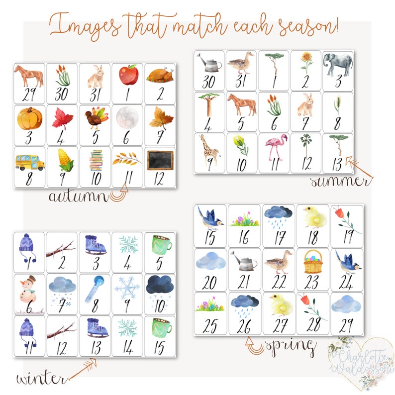 Cursive Montessori Calendar Cards for Morning Circle Time - Etsy