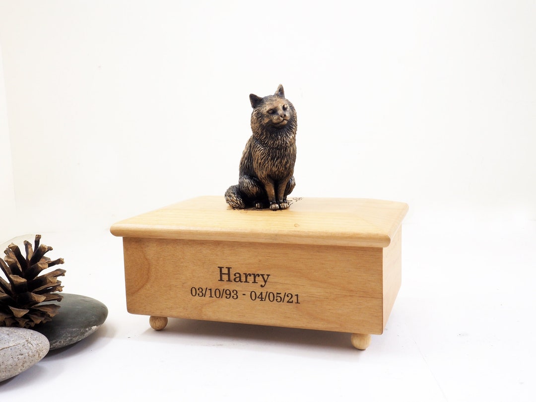 Engraved Alder Cat Urn: Solid Wood Pet Memorial With Resin Figure - Etsy