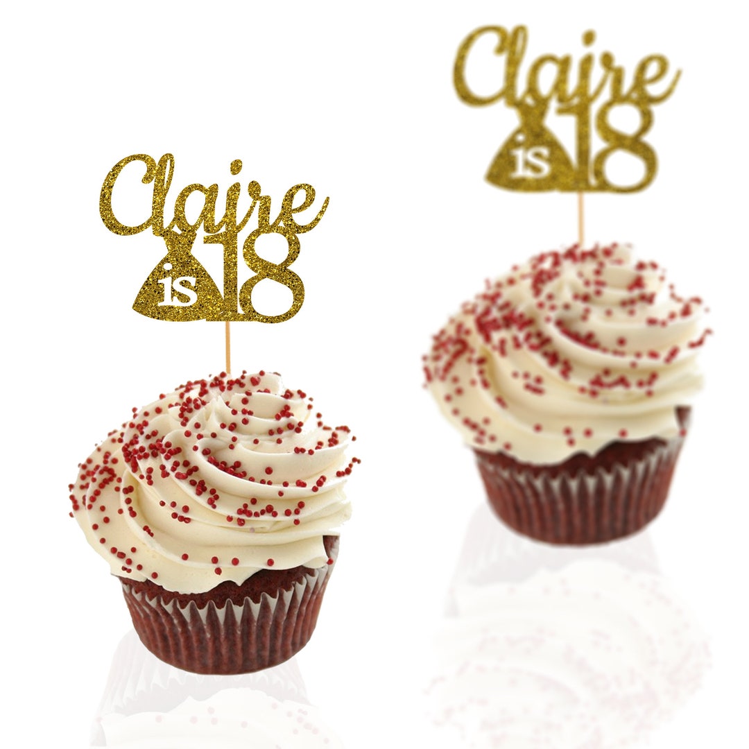 Custom Name, Age-specific 18 Birthday Cupcake Topper Gown Design - Etsy