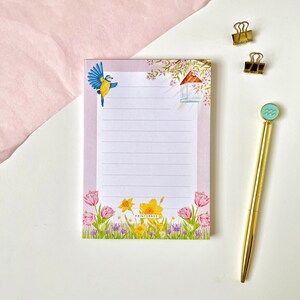 Spring Floral Notepad, Blue Tit, Birdhouse, Cherry Blossom Notepad, Pink Flower Notepad ...