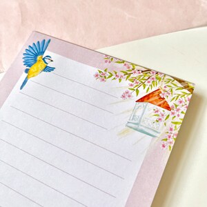 Spring Floral Notepad, Blue Tit, Birdhouse, Cherry Blossom Notepad, Pink Flower Notepad ...