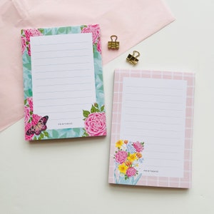 Pink Roses Notepad Set, Floral Notepad Set, Spring/summer Notepad, Butterfly Notepad, Flowers in ...