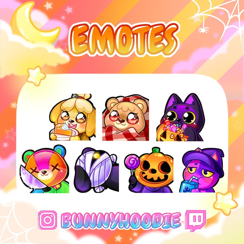 7 Animal Crossing Halloween Autumn Twitch Emotes P2U Premade Emote Pack ...